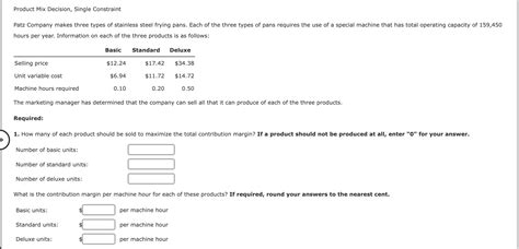 solved product mix decision single constraint patz company