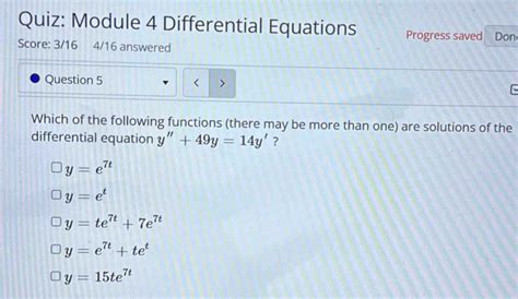 Solved Quiz Module 4 Differential Equations Progress Saved Don Score