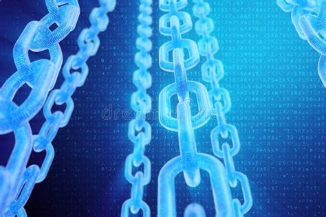 3d illustration digital blockchain code chain links network binary