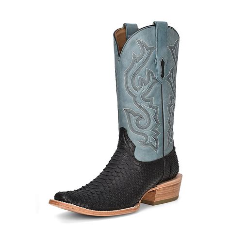Corral Mens Python Embroidery Narrow Square Toe Black Blue