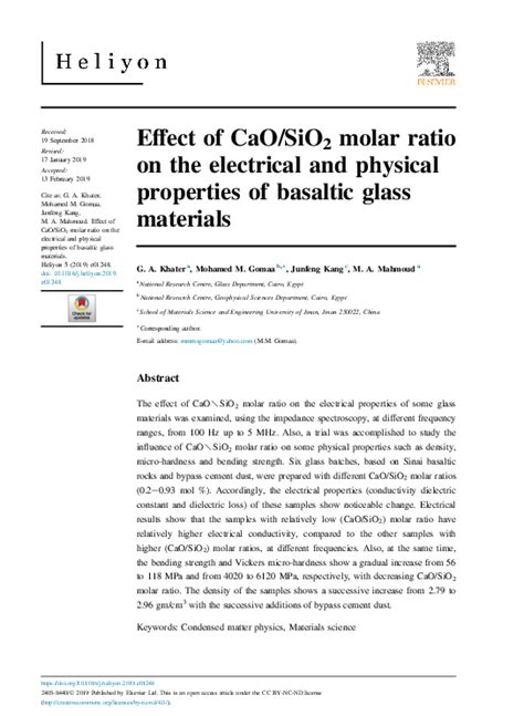 Pdf Caosio2 Ratio Effects On Basaltic Glass Properties