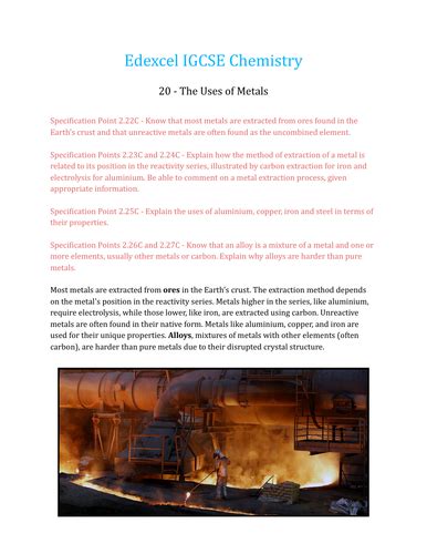 Edexcel Igcse Chemistry Worksheets Chapter 4 Metals Halogens And