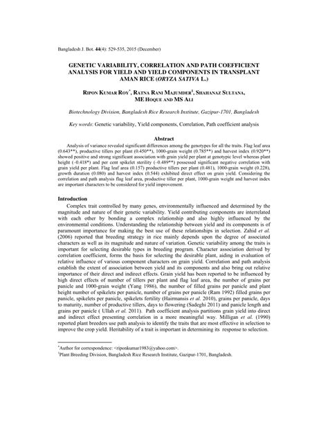 Pdf Genetic Variability Correlation And Path Coefficient Analysis