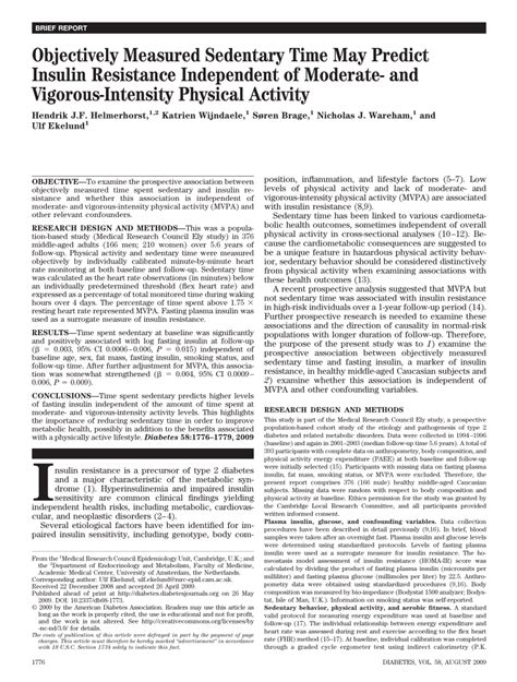 Pdf Objectively Measured Sedentary Time May Predict Insulin Resistance Independent Of Moderate