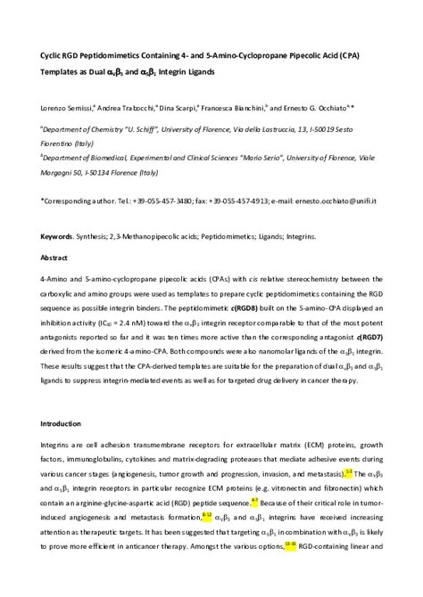 Pdf Cyclic Rgd Peptidomimetics Containing 4 And 5 Amino Cyclopropane Pipecolic Acid Cpa