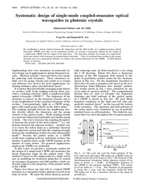 Pdf Systematic Design Of Single Mode Coupled Resonator Optical