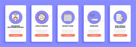 로봇 공학 개념 평면 아이콘과 모바일 앱 페이지 화면에 온보딩 Ux Ui 디자인 템플릿 벡터 일러스트레이션 0명에 대한 스톡 벡터 아트 및 기타 이미지 Istock