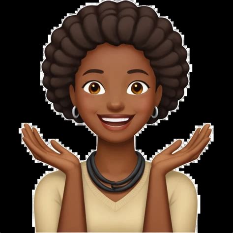 A Black Woman With Her Hands Crossed In Front Of Her Neck Laughing