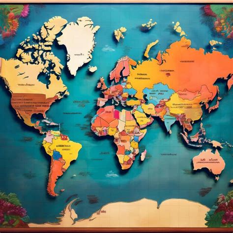 Colored Political World Map With Country Borders And Geographic