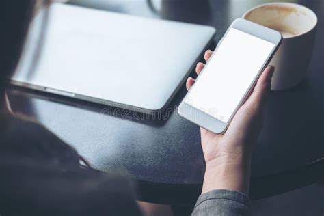 Woman And Mock Up Phone Stock Image Image Of Adult Black 91253473