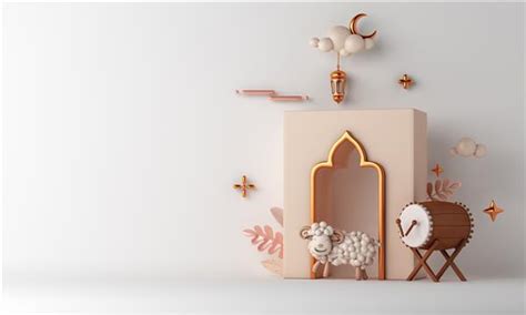 پس زمینه تزیینات اسلامی عید قربان با هلال طبل بُدگ پنجره مسجد گوسفند