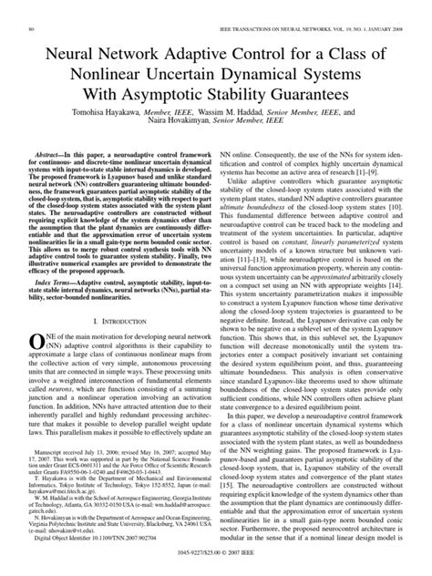 Neural Network Adaptive Control For A Class Of Nonlinear Uncertain Dynamical Systems With