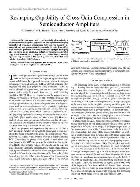 Pdf Cross Gain Compression In Semiconductor Optical Amplifiers