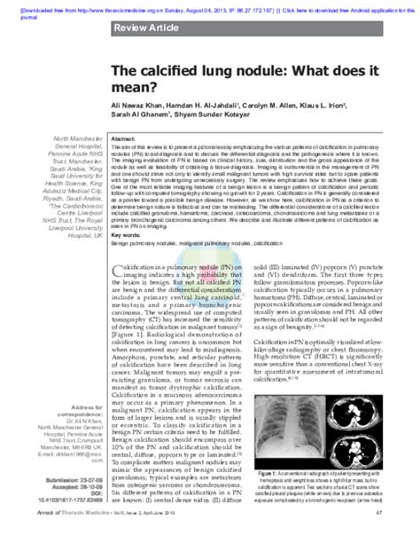 Pdf The Calcified Lung Nodule What Does It Mean