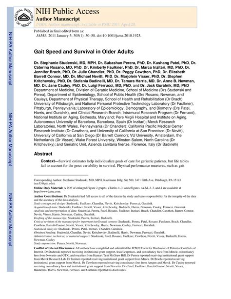 Pdf Gait Speed And Survival In Older Adults