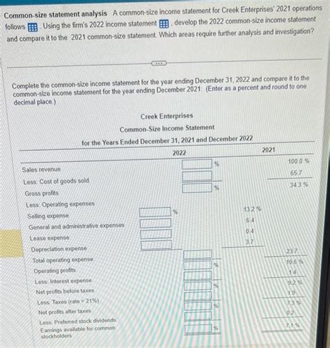 Solved Common Size Statement Analysis A Common Size Income