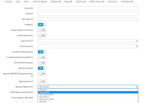 missing rsa sha384 signature algorithm type in client settings saml