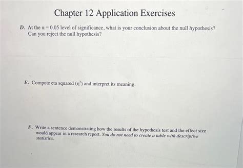 Chapter 12 Application Exercises D At The α 0 05