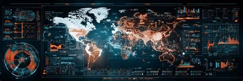 Global Control Center Monitoring World Map With Futuristic Hud