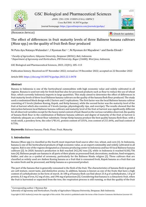 Pdf The Effect Of Differences In Fruit Maturity Levels Of Three Balinese Banana Cultivars