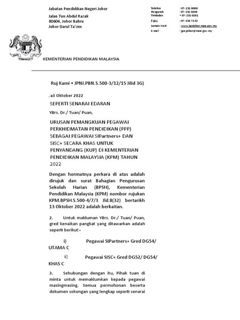 Surat Iklan Pemangkuan Sip Sisc 2022 Jpnj Pdf