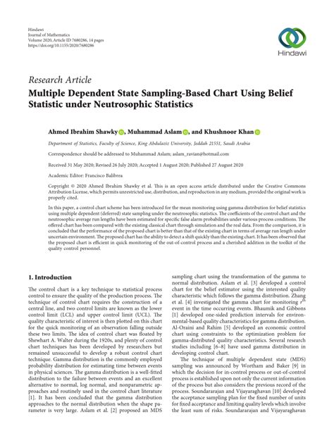 Pdf Multiple Dependent State Sampling Based Chart Using Belief Statistic Under Neutrosophic