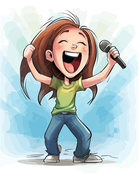 Um Desenho De Desenho Animado De Uma Menina Cantando Com Um Microfone