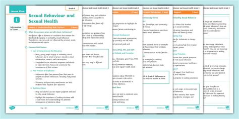 Lesson Plan Sexual Behaviour And Sexual Health Grade 9