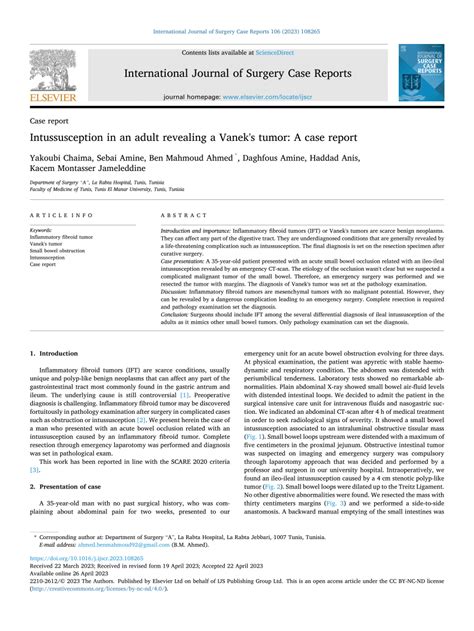 Pdf Intussusception In An Adult Revealing A Vaneks Tumor A Case Report