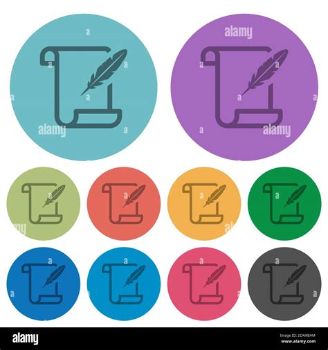 Paper Scroll With Feather Darker Flat Icons On Color Round Background Stock Vector Image And Art