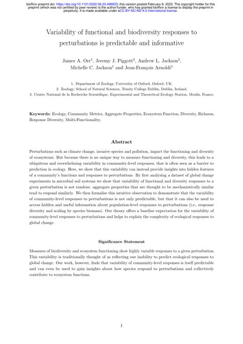 Pdf Variability Of Functional And Biodiversity Responses To