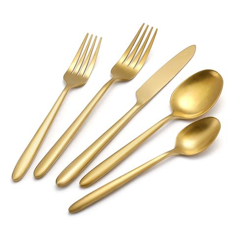 Deacory Silverware Set Flatware Set Matte Gold Stain