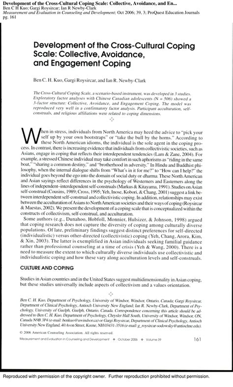 Pdf Development Of The Cross Cultural Coping Scale Collective Avoidance And Engagement Coping