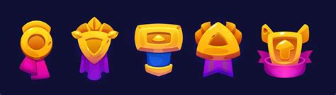 게임 Ui 디자인에 대한 금색 성취 배지 무료 벡터