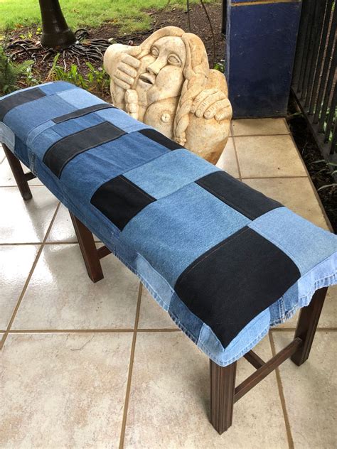 Denim Patchwork Bench Cover Bench Covers Denim Furniture Slipcovers