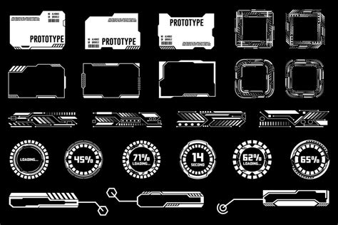 futuristic hud interface elements and prototype labels design ui