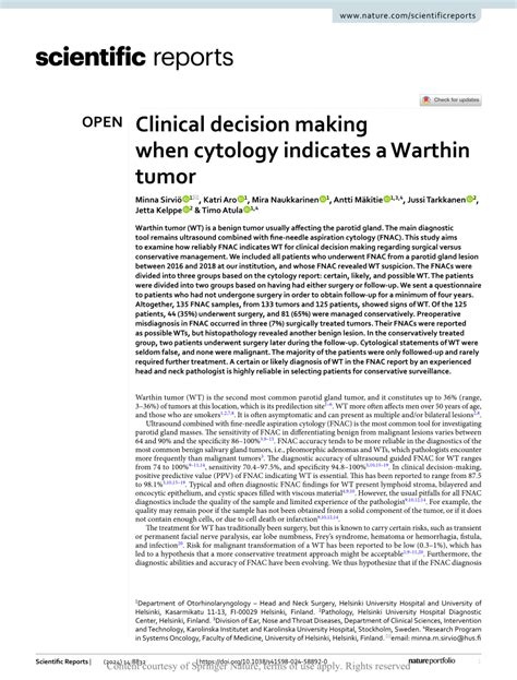 Pdf Clinical Decision Making When Cytology Indicates A Warthin Tumor