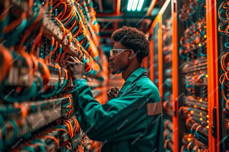 Premium Photo Engineer Deploying Server Virtualization Technology For Resource Optimization