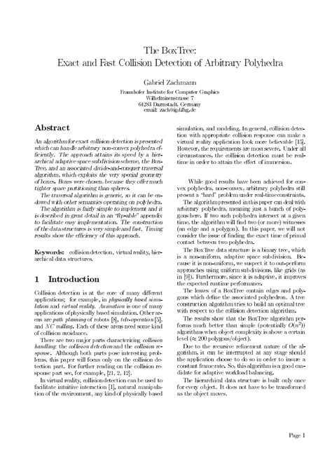 Pdf The Boxtree Exact And Fast Collision Detection Of Arbitrary