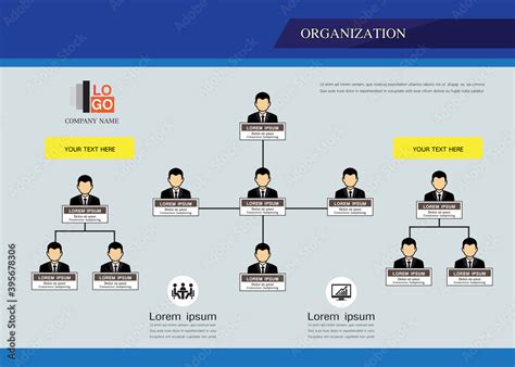 Organization Chart Infographics With People Icon And Abstract Line