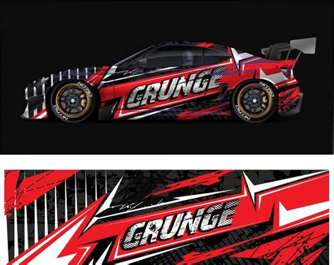 추상적 인 그래픽 비닐 차량 스티커가있는 차량 랩 디자인 프리미엄 벡터