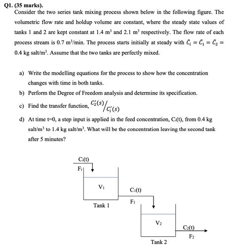 Solved 1 35 Marks Consider The Two Series Tank Mixing