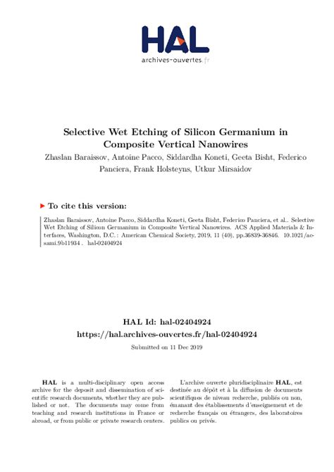 Pdf Selective Wet Etching Of Silicon Germanium In Composite Vertical
