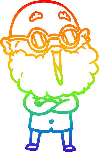 수염을 가진 만화 즐거운 남자의 무지개 그라데이션 선 그리기 개성 개념에 대한 스톡 벡터 아트 및 기타 이미지 개성 개념 귀여운 그라데이션 Istock