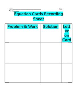 Equation Task Cards Recording Sheet By Shannon S Shenanigans TPT