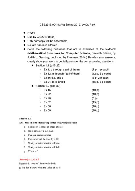 hw1answer keys discrete structures homework 1 solutions cse2315 m