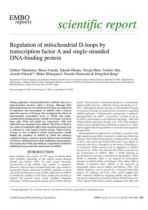 Pdf Regulation Of Mitochondrial D Loops By Transcription Factor A And Pdf Regulation Of Mitochondrial D Loops By Transcription Factor A And