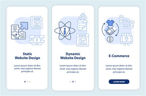 Website Layout Types Light Blue Onboarding Mobile App Screen Walkthrough 3 Steps Editable