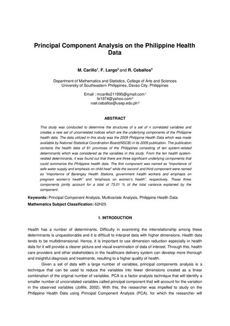 principal component analysis on the philippine health data deepai