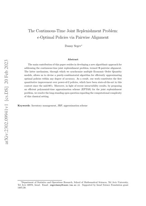 Pdf The Continuous Time Joint Replenishment Problem Epsilon Optimal Policies Via Pairwise